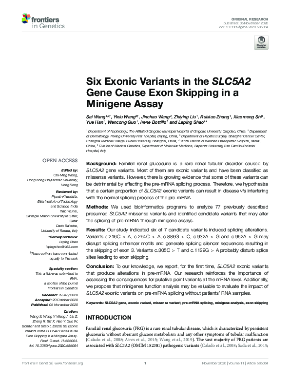 (PDF) Six Exonic Variants in the SLC5A2 Gene Cause Exon Skipping in a ...