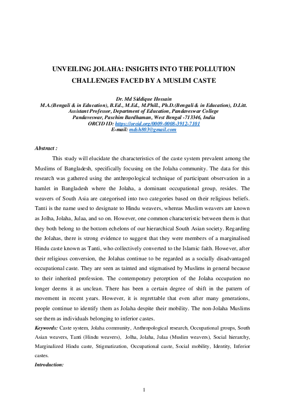 (PDF) UNVEILING JOLAHA: INSIGHTS INTO THE POLLUTION CHALLENGES FACED BY ...