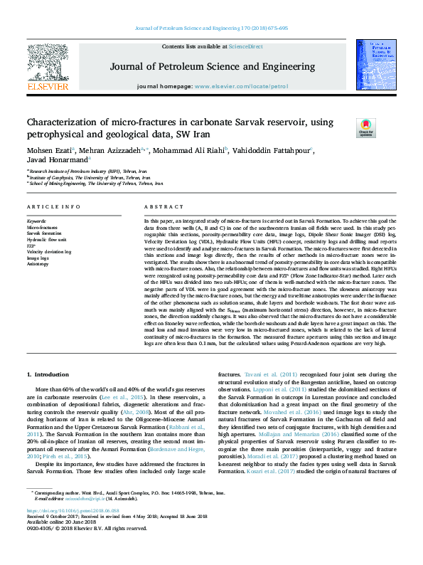 (PDF) Characterization of micro-fractures in carbonate Sarvak reservoir, using petrophysical and ...