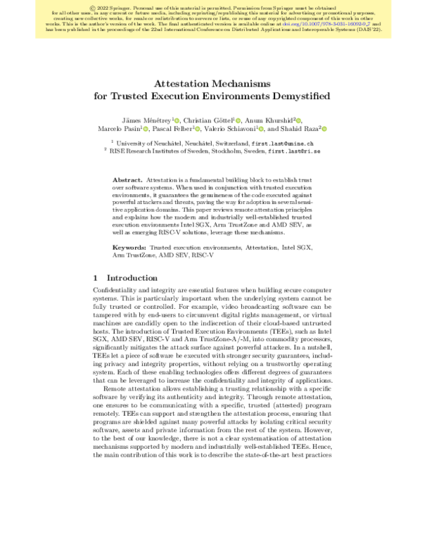 (PDF) Attestation Mechanisms for Trusted Execution Environments Demystified