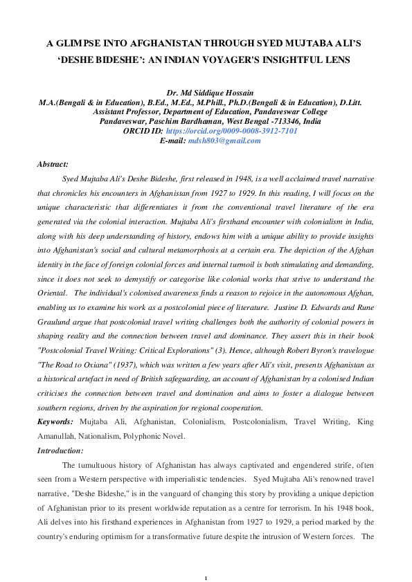 (PDF) Syed Mujtaba Ali's Travel Insights on Afghanistan