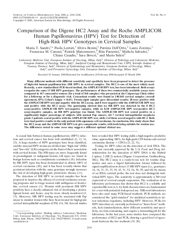 (PDF) Comparison of the Digene HC2 Assay and the Roche AMPLICOR Human ...