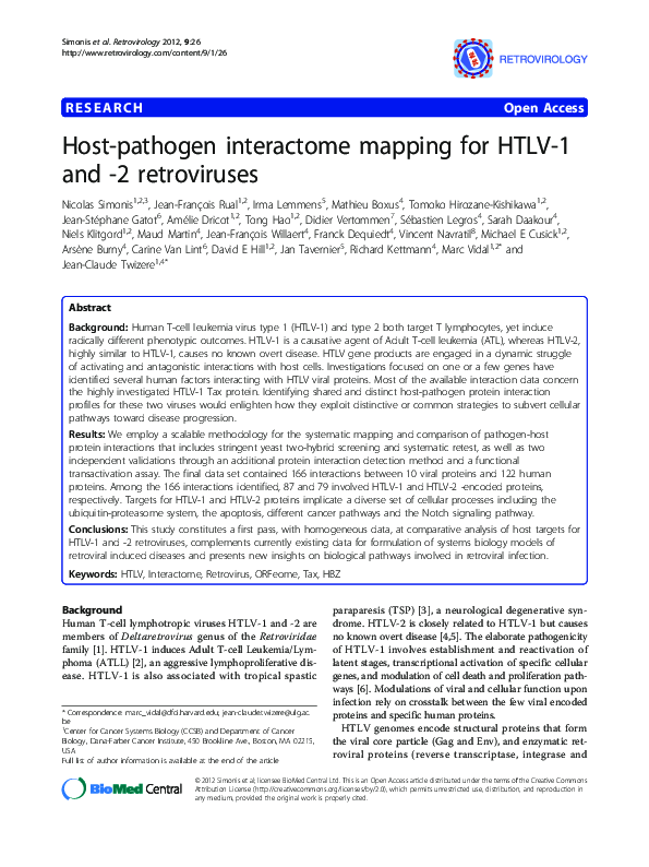 (PDF) Host-pathogen interactome mapping for HTLV-1 and -2 retroviruses ...