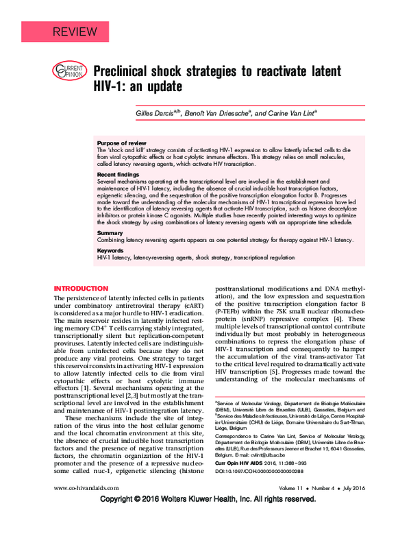(PDF) Preclinical shock strategies to reactivate latent HIV-1