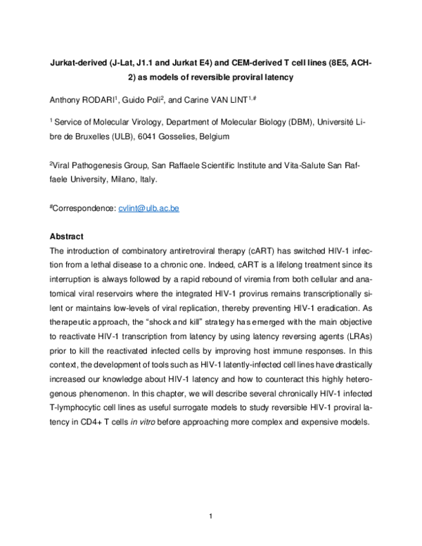 (PDF) Jurkat-Derived (J-Lat, J1.1, and Jurkat E4) and CEM-Derived T ...