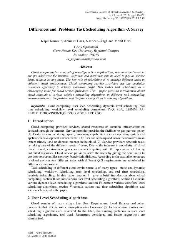 (PDF) Differences and Problems Task Scheduling Algorithm -A Survey