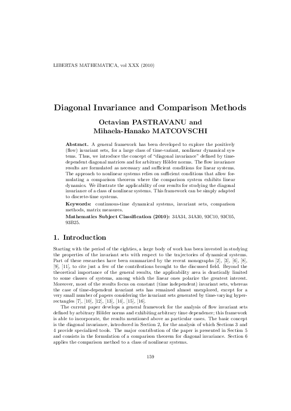 (PDF) Diagonal Invariance and Comparison Methods