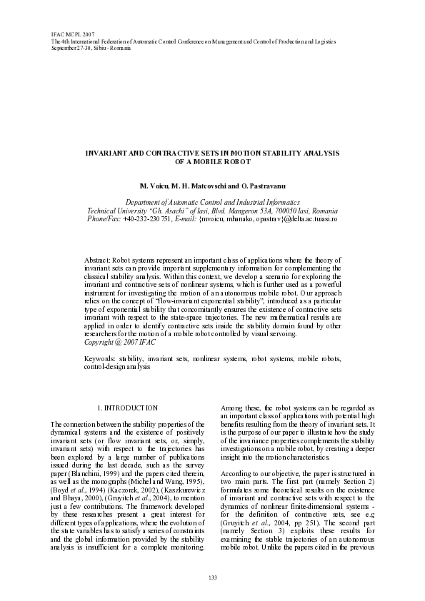 (PDF) Invariant and Contractive Sets in Motion Stability Analysis of a Mobile Robot