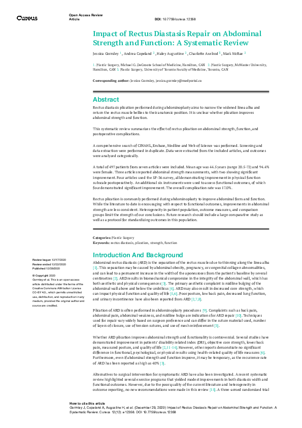 (PDF) Impact of Rectus Diastasis Repair on Abdominal Strength and ...