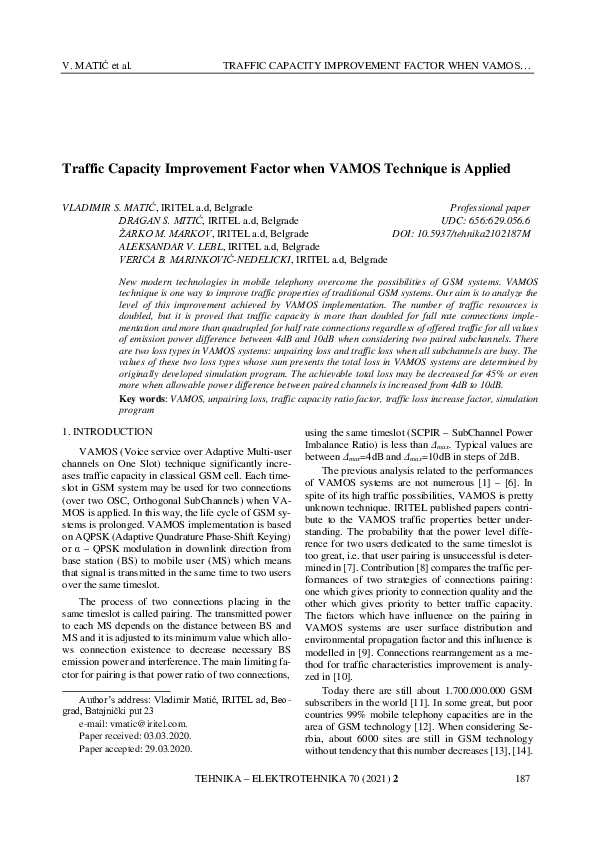 (PDF) Traffic capacity improvement factor when VAMOS technique is ...
