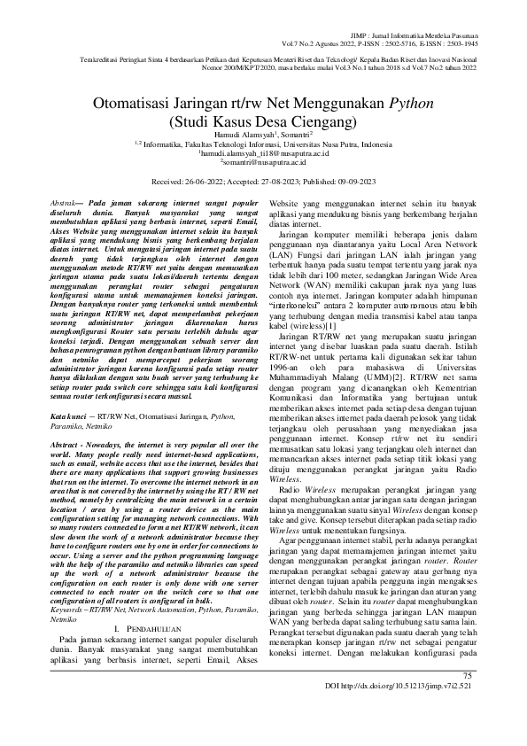 (PDF) Otomatisasi Jaringan rt/rw Net Menggunakan Python (Studi Kasus Desa Ciengang)