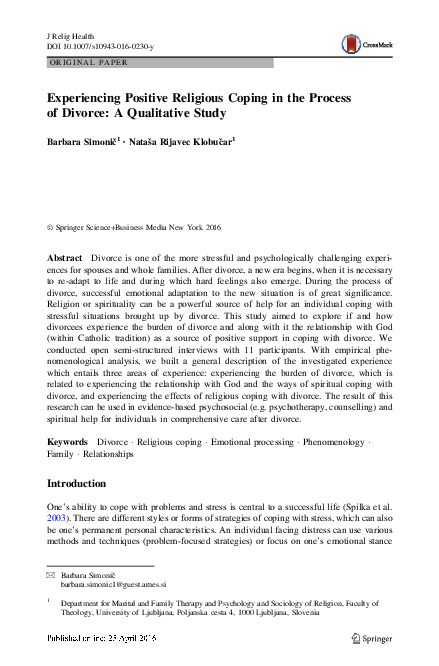 (PDF) Experiencing Positive Religious Coping in the Process of Divorce ...