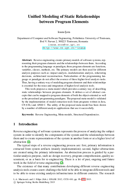 (PDF) Unified Modeling of Static Relationships between Program Elements