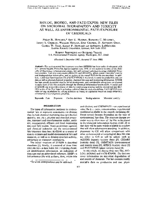 (PDF) Biolog, Biodeg, and Fate/Expos: New Files on Microbial ...