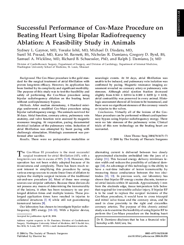 (PDF) Cox-Maze Procedure on Beating Heart Feasibility