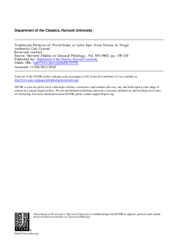 (PDF) Traditional Patterns of Word-Order in Latin Epic from Ennius to ...