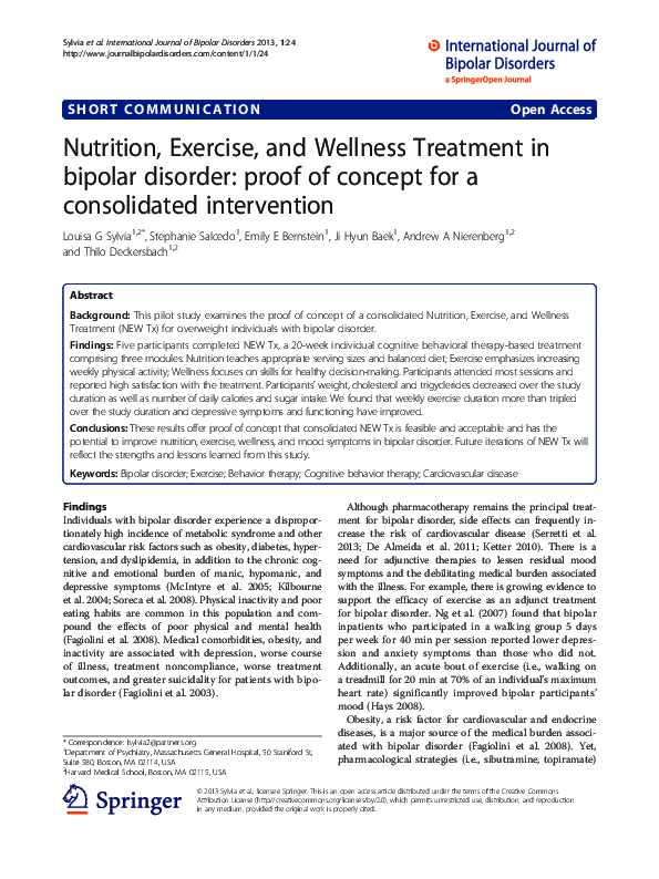 (PDF) Nutrition, Exercise, and Wellness Treatment in bipolar disorder ...