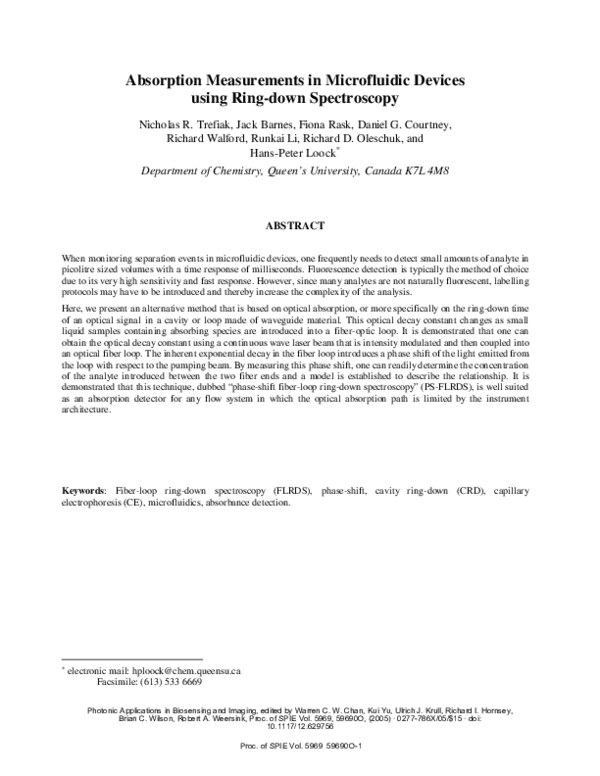 (PDF) Absorption measurements in microfluidic devices using ring-down spectroscopy