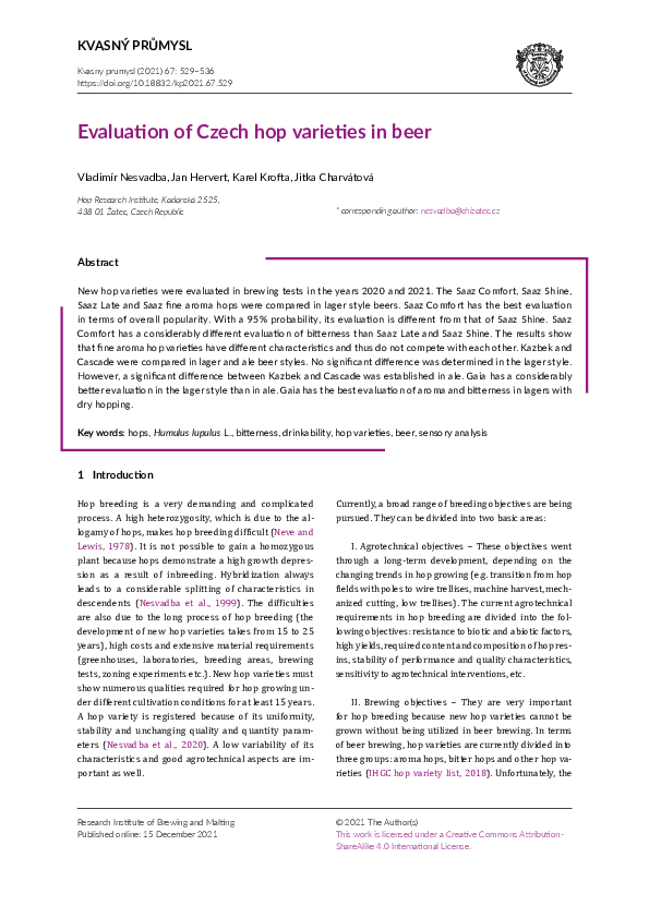 (PDF) Evaluation of Czech hop varieties in beer
