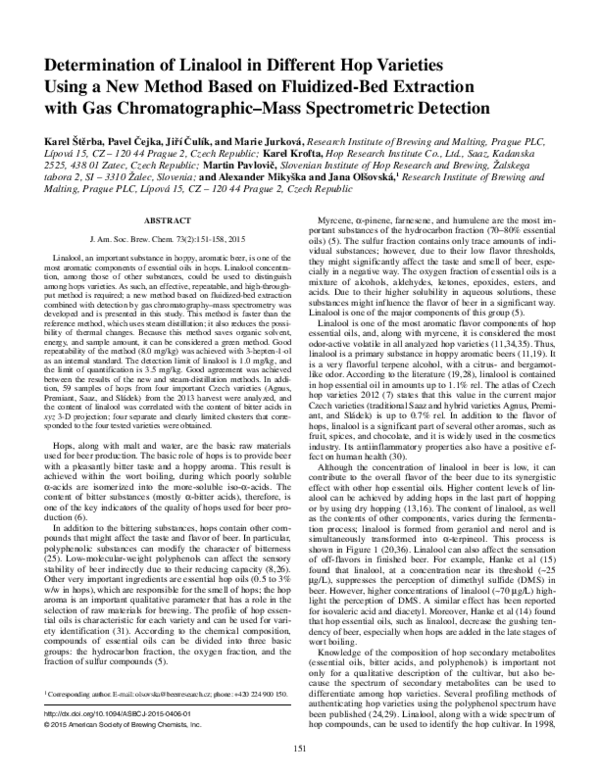 (PDF) Determination of Linalool in Different Hop Varieties Using a New Method Based on Fluidized ...