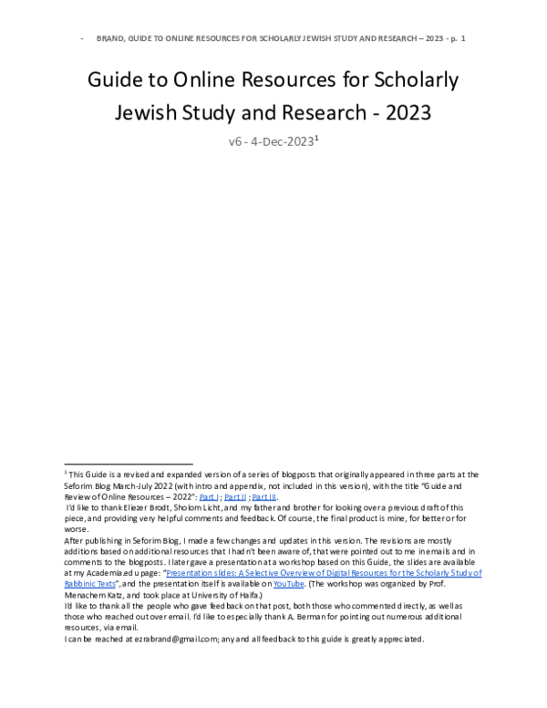 (PDF) Guide to Online Resources for Scholarly Jewish Study and Research ...