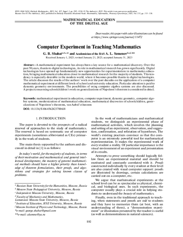 (PDF) Computer Experiment in Teaching Mathematics