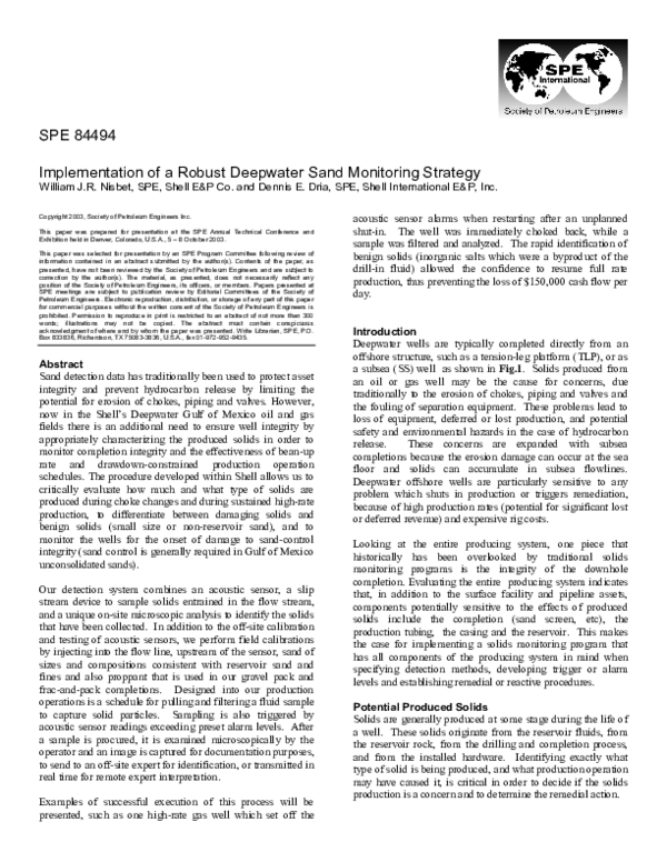 (PDF) Implementation of a Robust Deepwater Sand Monitoring Strategy