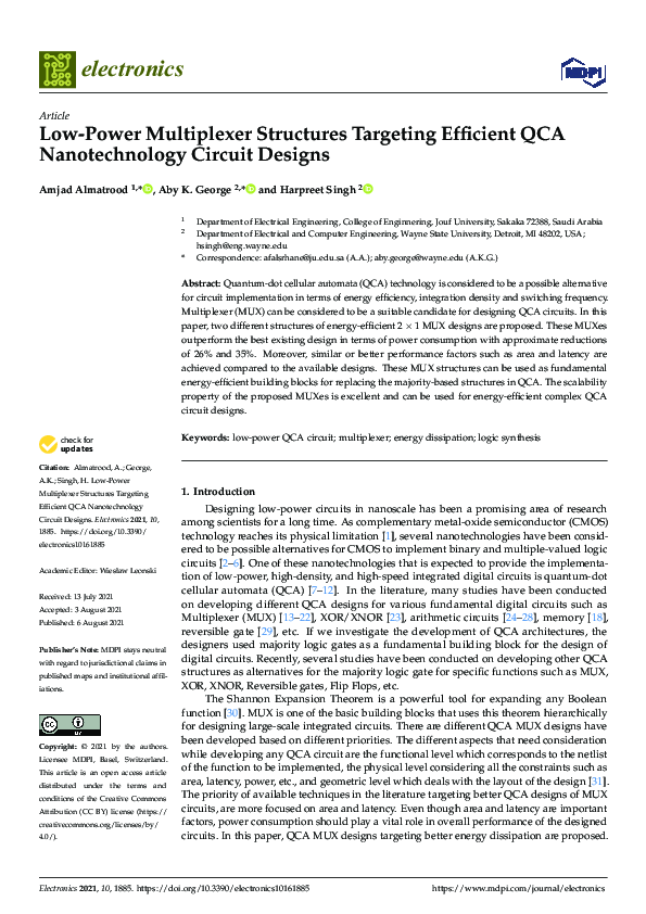(PDF) Low-Power Multiplexer Structures Targeting Efficient QCA Nanotechnology Circuit Designs