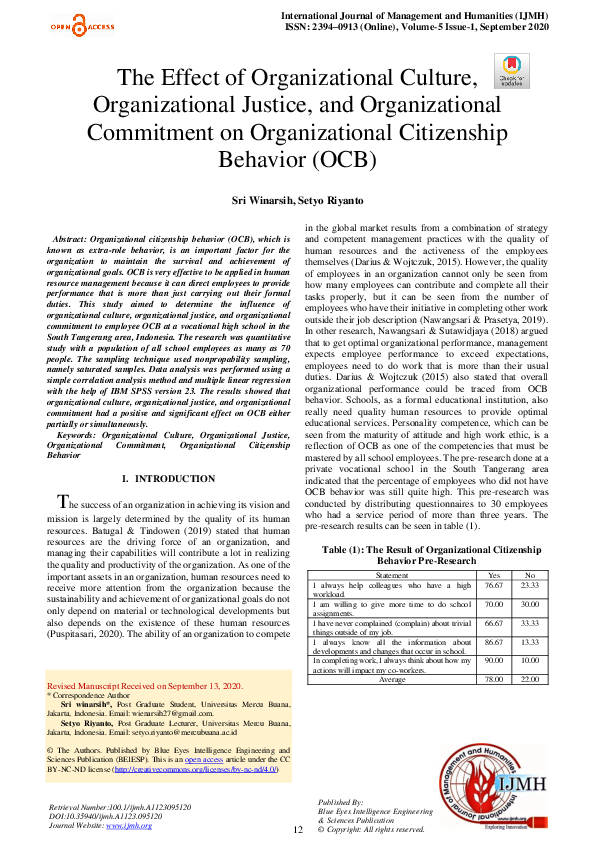 (PDF) The Effect of Organizational Culture, Organizational Justice, and Organizational ...