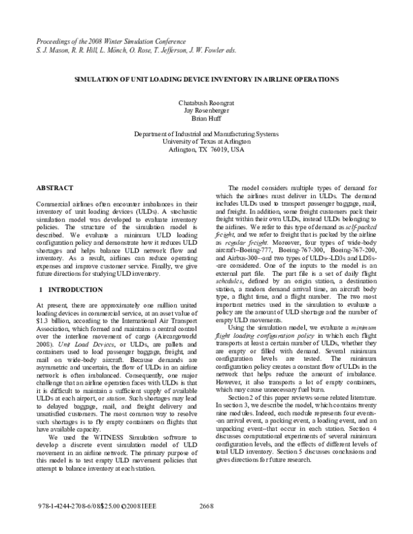 (PDF) Simulation of unit loading device inventory in airline operations
