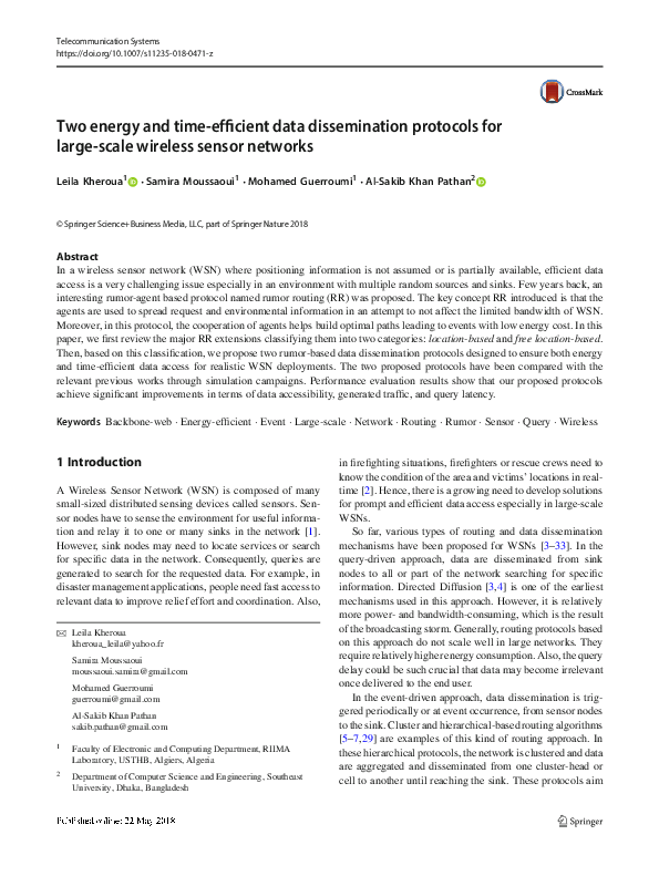 Pdf Two Energy And Time Efficient Data Dissemination Protocols For Large Scale Wireless Sensor