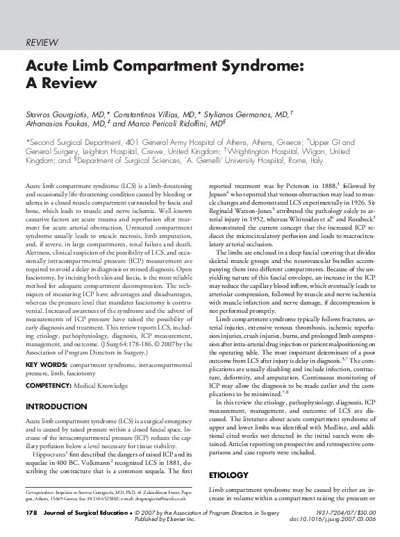 (PDF) Acute Limb Compartment Syndrome: A Review