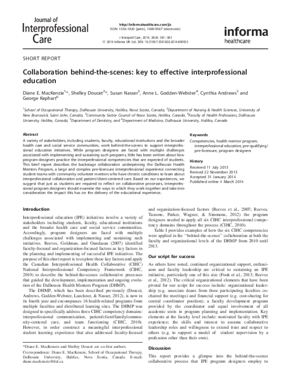 (PDF) Collaboration behind-the-scenes: key to effective interprofessional education