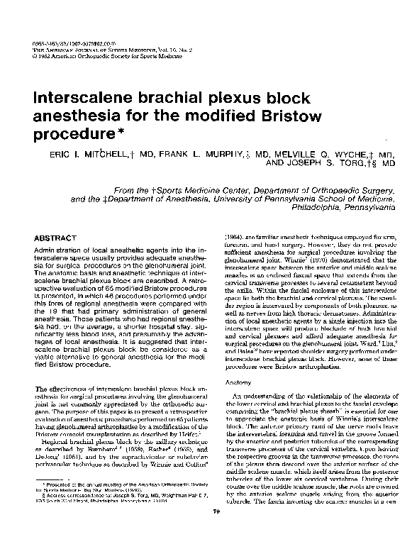 (PDF) Interscalene brachial plexus block anesthesia for upper extremity ...