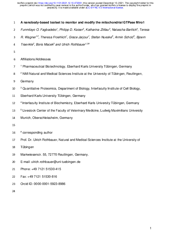 (PDF) A nanobody-based toolset to monitor and modify the mitochondrial ...