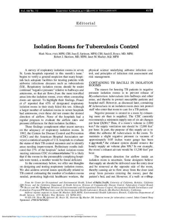 (PDF) Isolation Rooms for Tuberculosis Control
