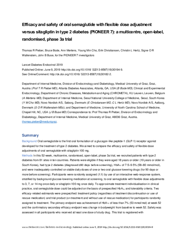 (PDF) Efficacy and safety of oral semaglutide with flexible dose ...