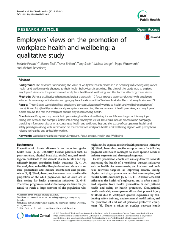 (PDF) Employers’ views on the promotion of workplace health and ...