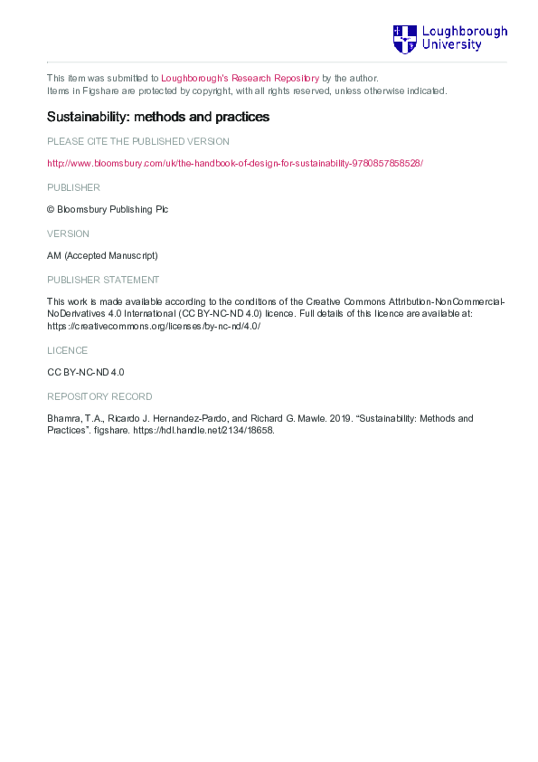 (PDF) Sustainability: Methods and Practices