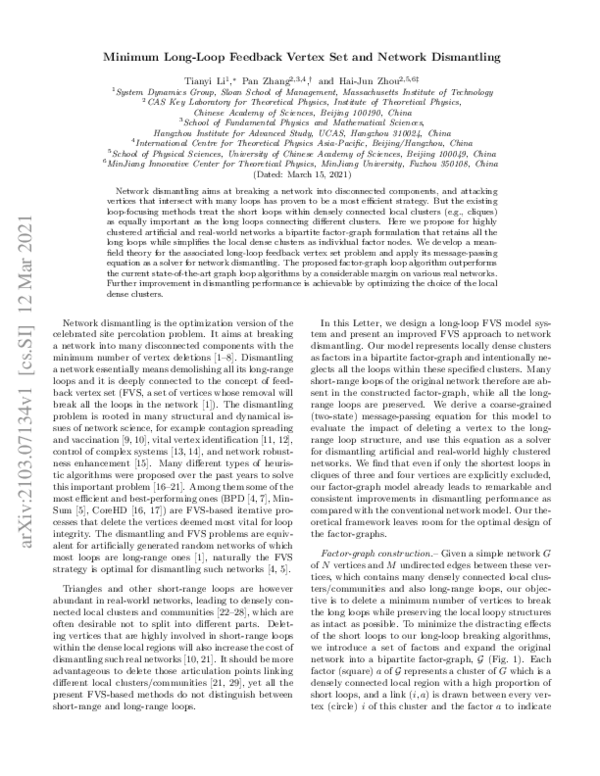 (PDF) Long-loop feedback vertex set and dismantling on bipartite factor ...