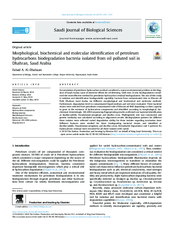 (PDF) Morphological, biochemical and molecular identification of petroleum hydrocarbons ...
