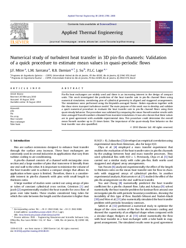 (PDF) Numerical study of turbulent heat transfer in 3D pin-fin channels: Validation of a quick ...