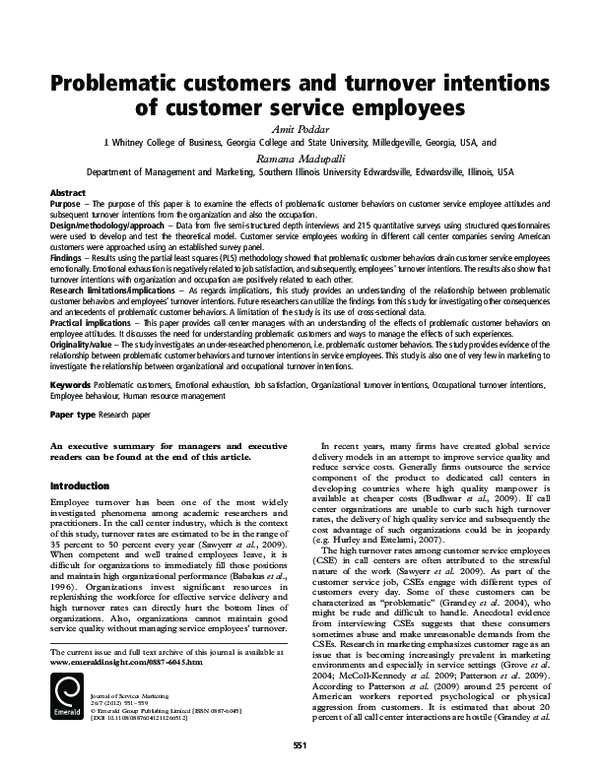(PDF) Problematic customers and turnover intentions of customer service ...