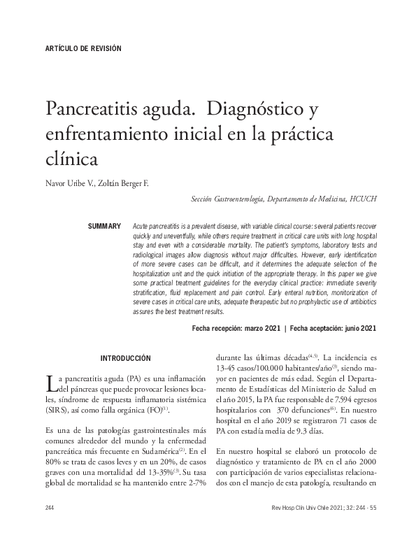 (PDF) Pancreatitis aguda. Diagnóstico y enfrentamiento inicial en la práctica clínica