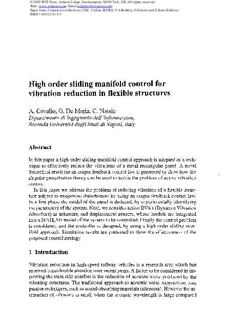 Pdf High Order Sliding Manifold Control For Vibration Reduction In