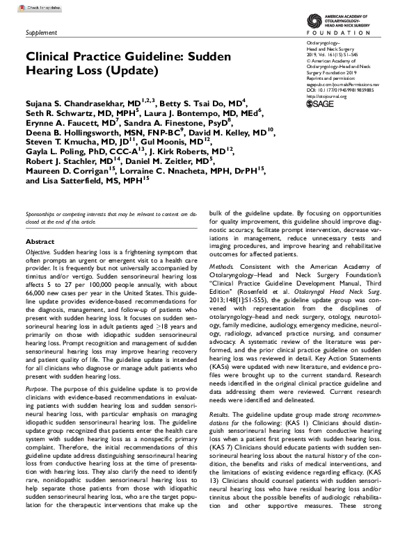 (PDF) Clinical Practice Guideline: Sudden Hearing Loss (Update)