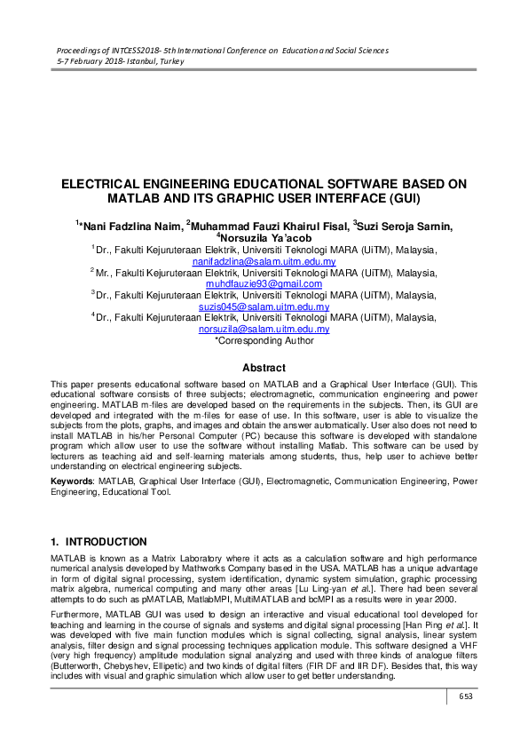 (PDF) Electrical Engineering Educational Software Based on Matlab and Its Graphic User Interface ...