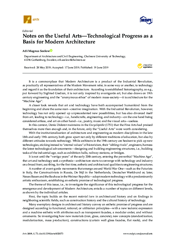 (PDF) Notes on the Useful Arts—Technological Progress as a Basis for ...
