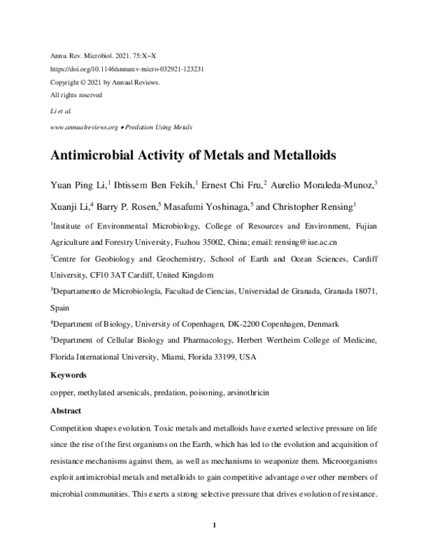 (PDF) Antimicrobial Activity of Metals and Metalloids