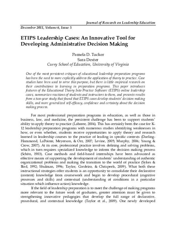 (PDF) ETIPS Leadership Cases: An Innovative Tool for Developing ...